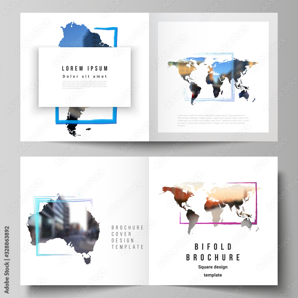 Vector layout of two covers templates for square bifold brochure, flyer ...