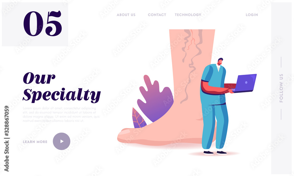 Feet Health Care, Podiatry Landing Page Template. Tiny Doctor Character ...