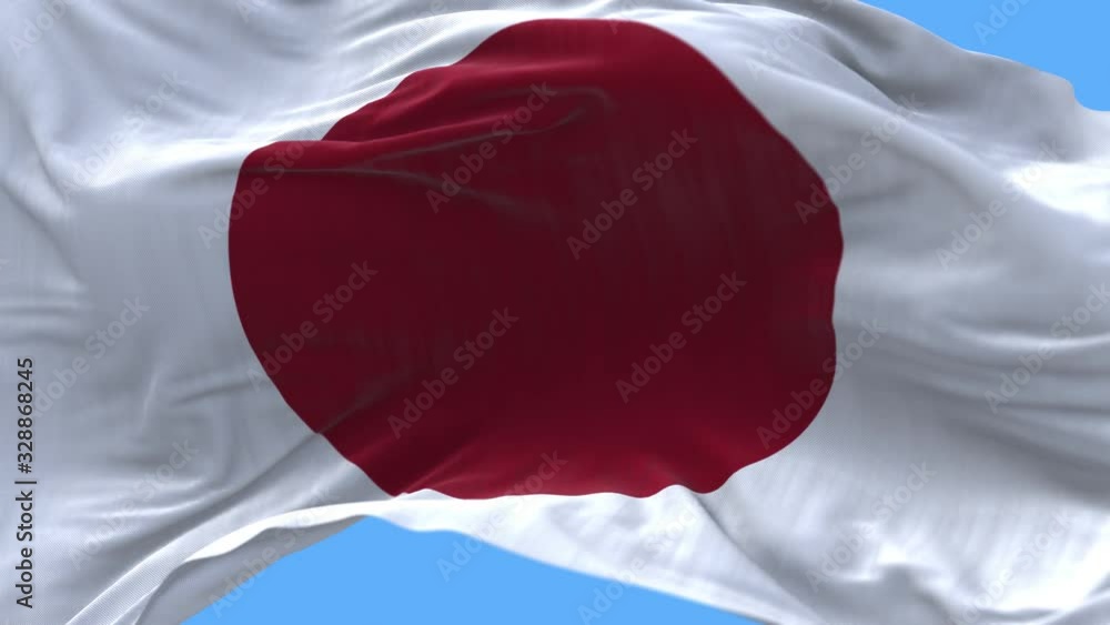 4k Japan National flag slow loop seamless waving with visible wrinkles ...