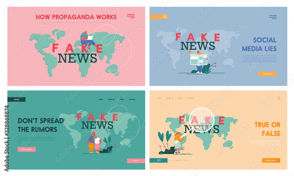 Fake News, Info Fabrication, Gossips Landing Page Template Set. People ...