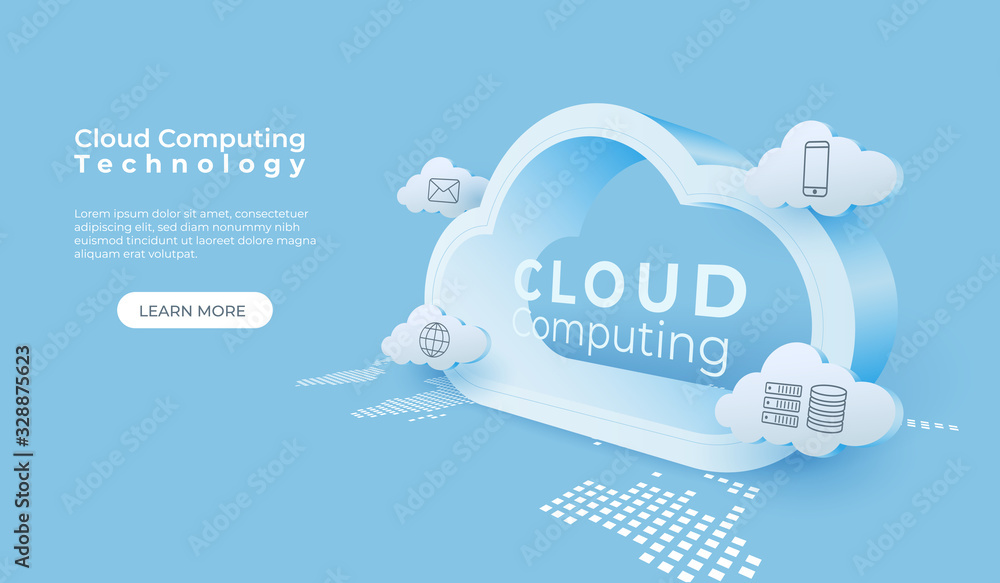 Cloud computing technology background. Digital online service. 3d cloud ...