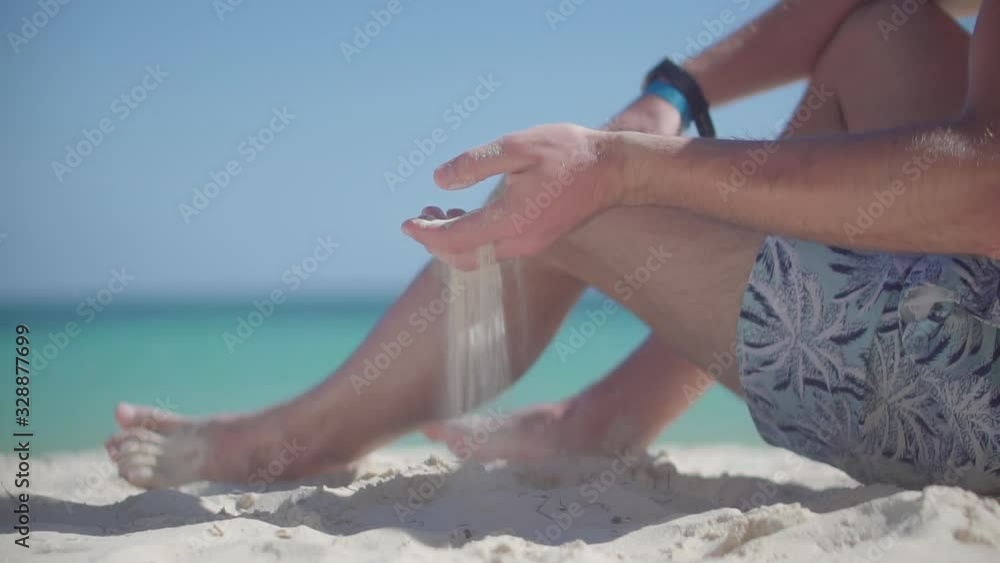 Guy Relaxing On Tropical Beach.Happy Calm Healthy Young Man Resting On ...