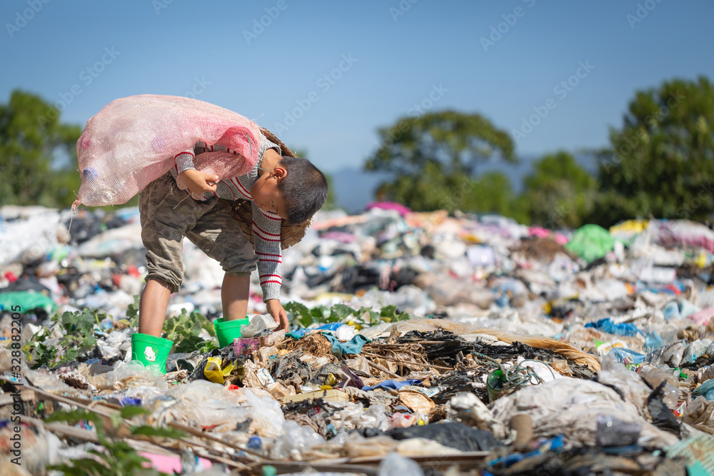 Poor children collect garbage for sale because of poverty, Junk recycle ...