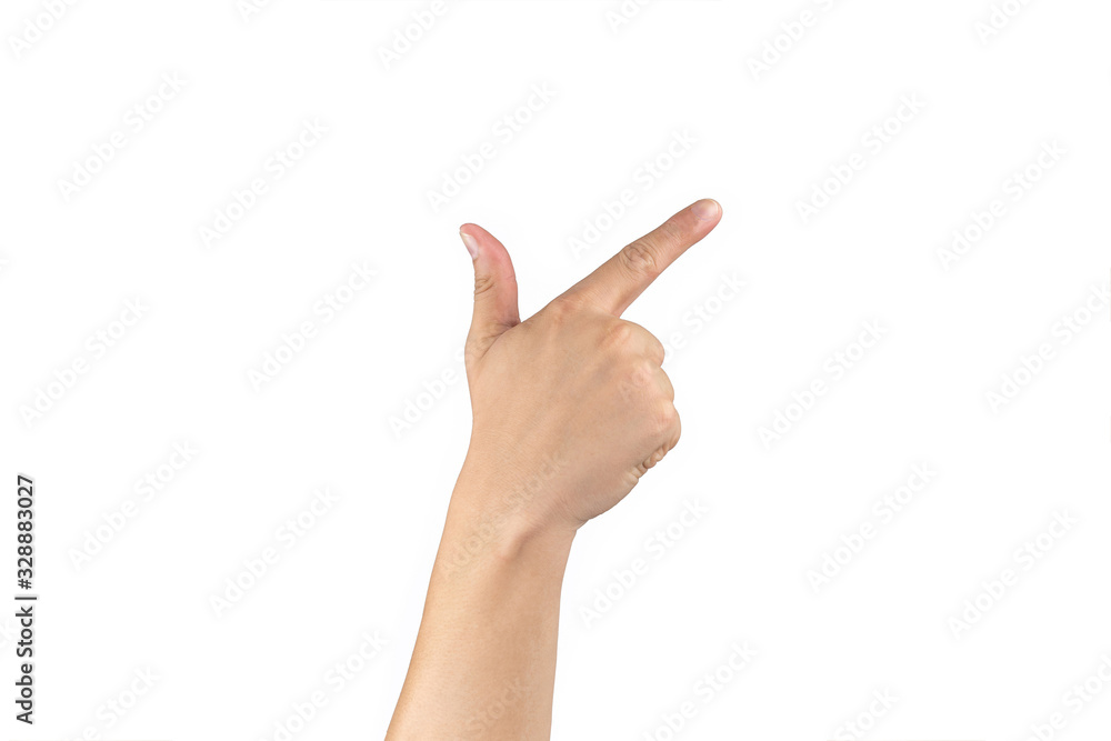 Asian back hand shows and counts 7 (seven) sign on finger on isolated ...