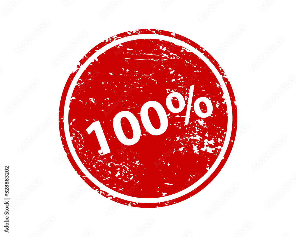 One hundred percent stamp vector texture. Rubber cliche imprint. Web or ...