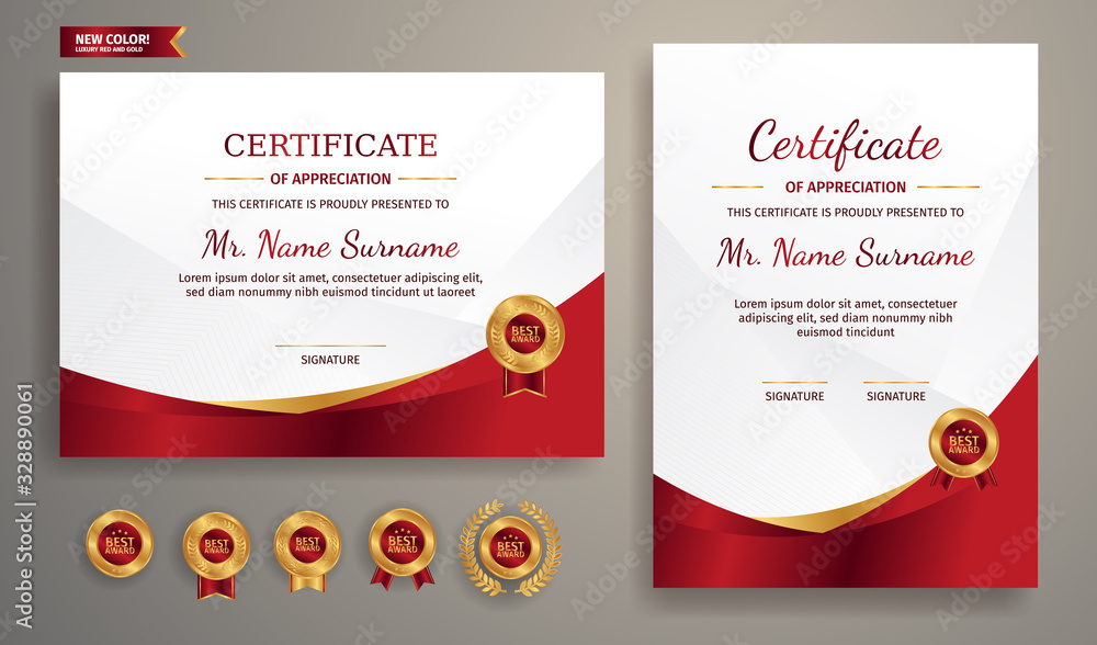 Certificate border template, gold and red color. Clean modern design ...