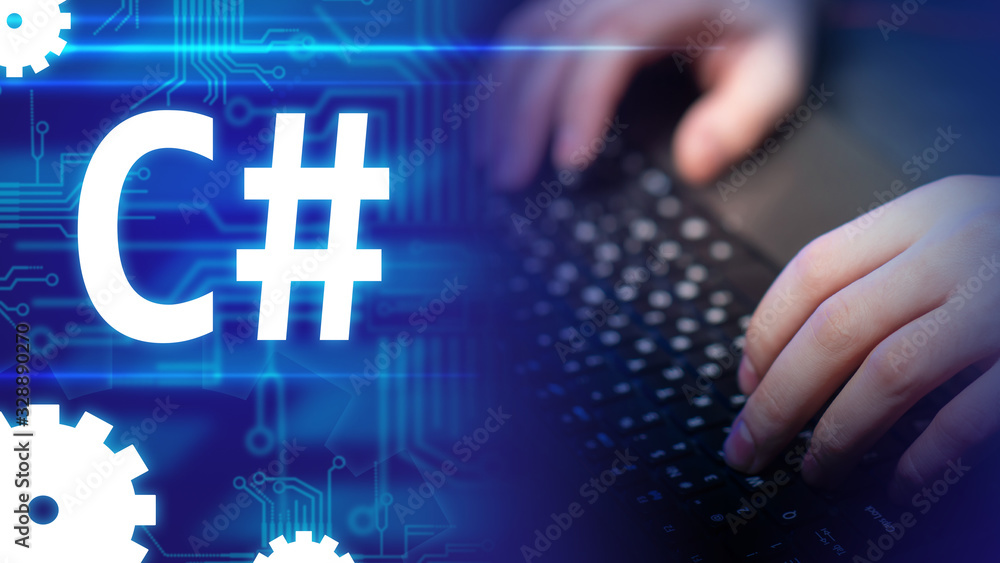 C#. Programming language C Sharp. Concept - work in the IT industry ...