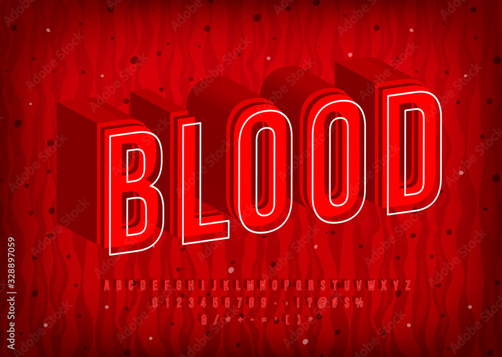 Blood Alphabet, thermal hot letters, trendy red font. Numbers and ...