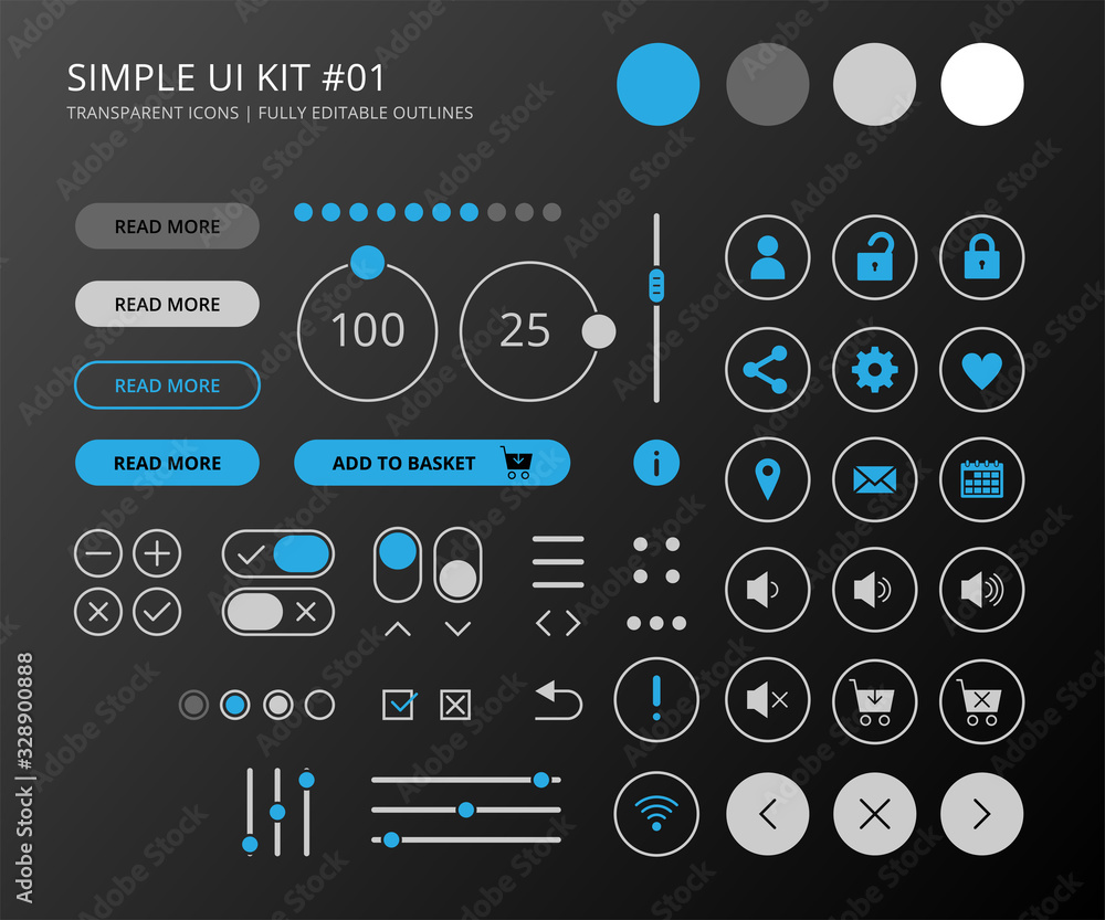 Web App UI Kit - buttons, icons, elements, outline infographics Stock ...