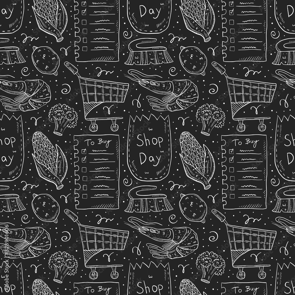 Shopping hand drawn doodle vector seamless pattern, texture, background ...