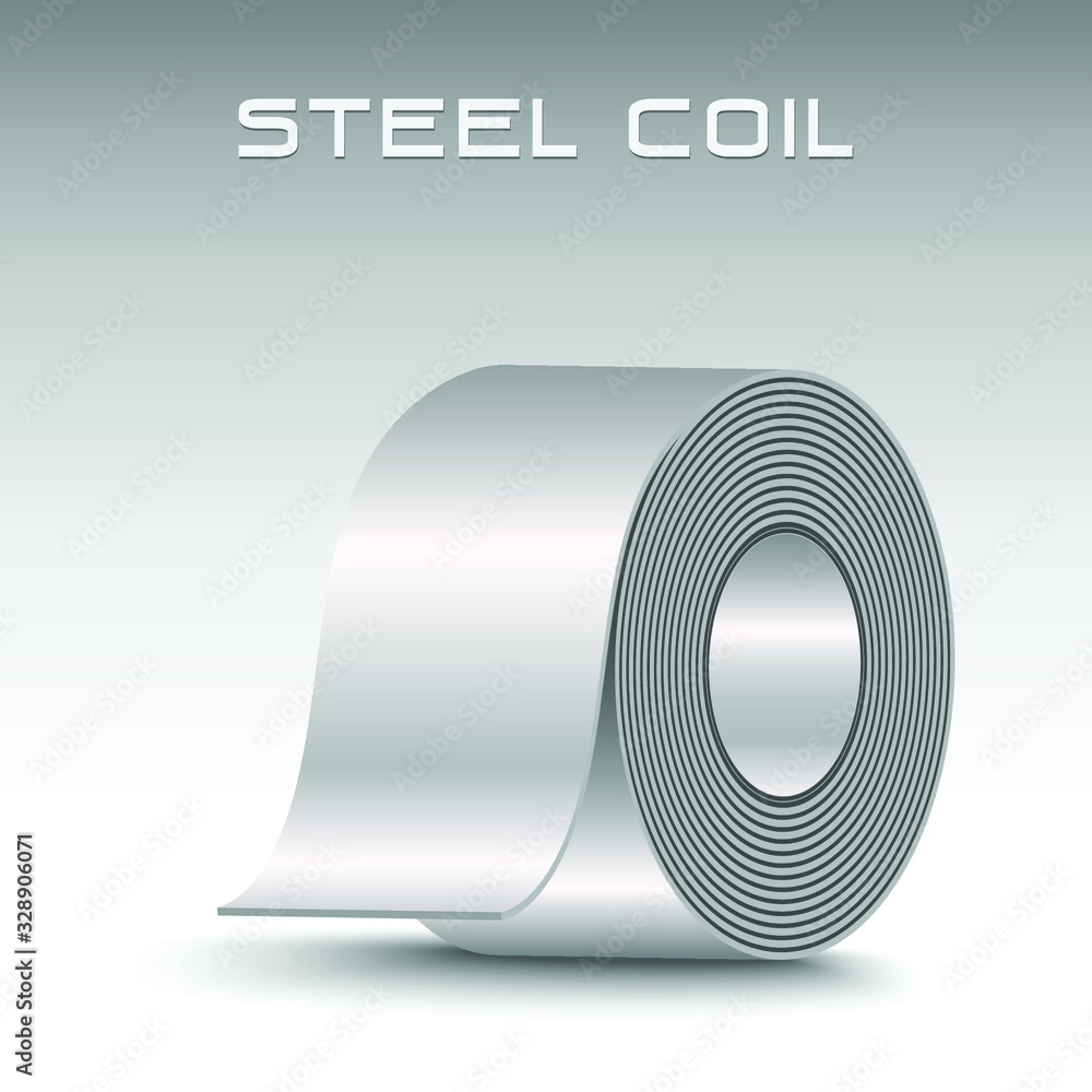 Rolled steel coil, straps, strip. Plate metal sheet industry, 3D icon ...