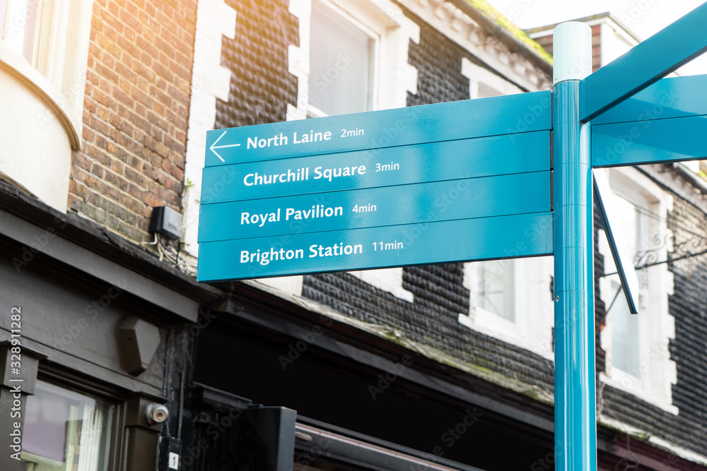 Plakat Brighton East Sussex blue signpost direction showing The Lanes ...