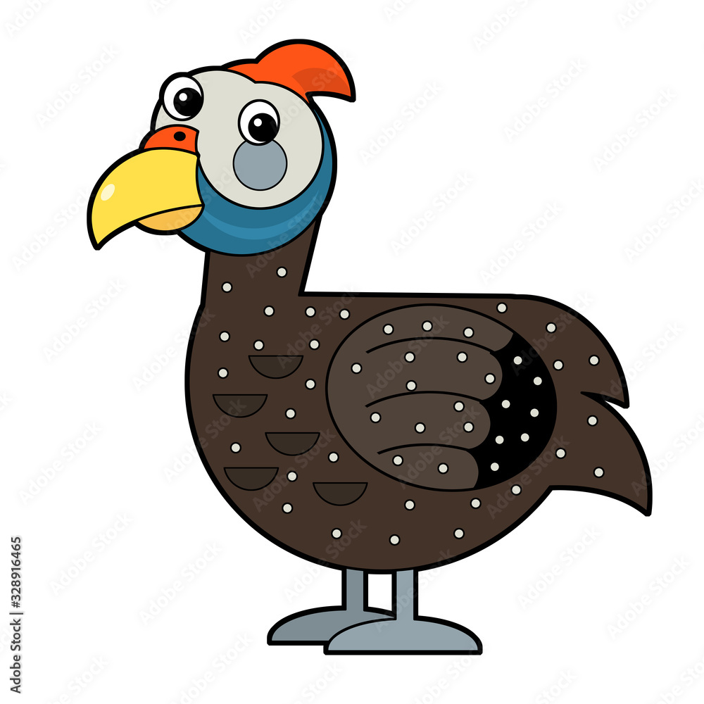 Cartoon funny bird chicken guinea fowl isolated on white background ...