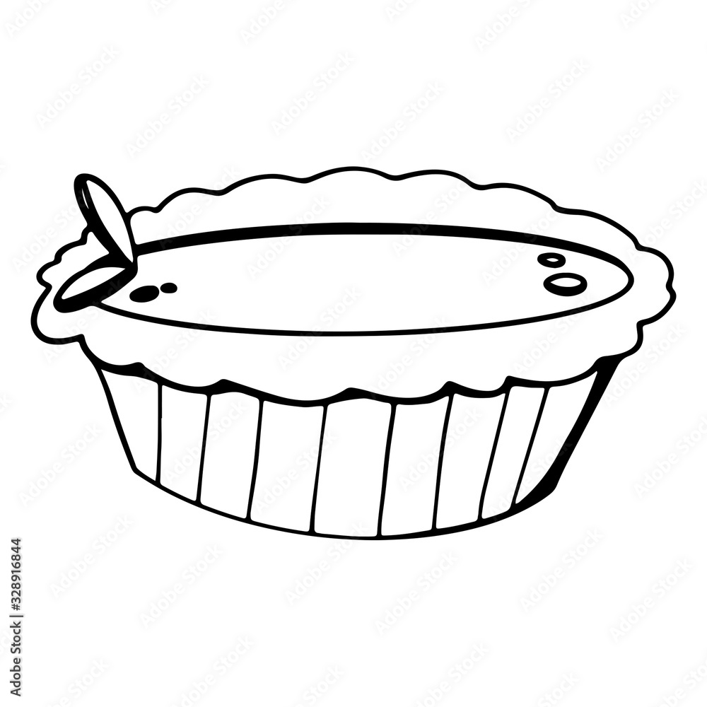 Pie side view outline doodle cute digital art. Print for cards, banners ...