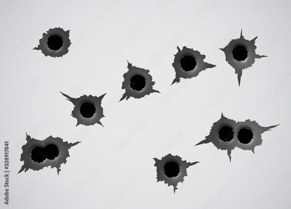 Bullet hole template. Damage and cracks on surface from bullet. vector ...