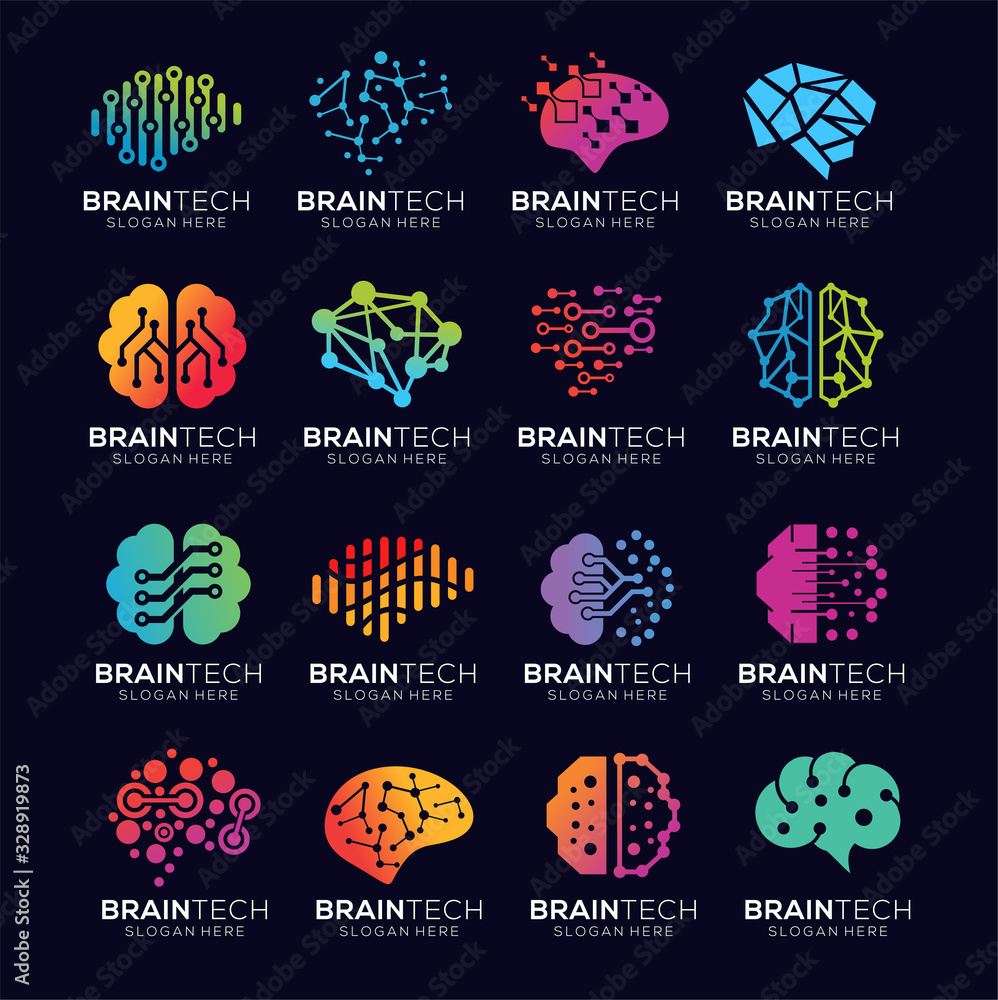 set of brain tech smart digital idea logo template vector icon Stock ...