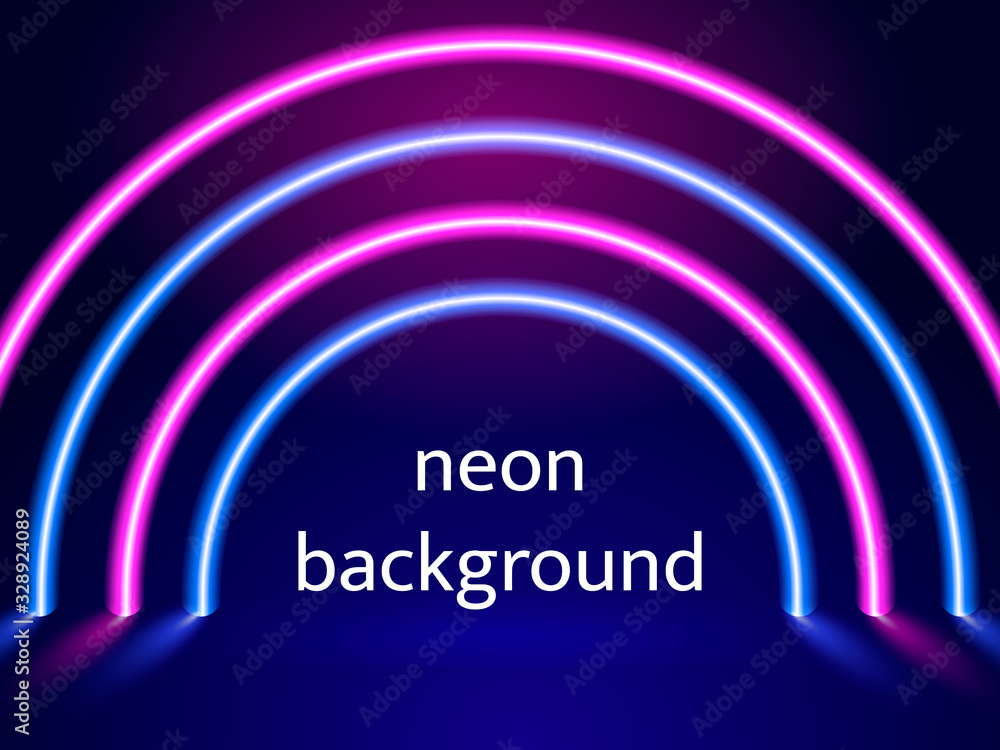 Neon arch-shaped lighting. Abstract background. Vector stok ...