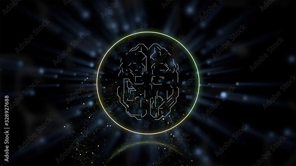 Illuminating brain in the process of intense learning, beaming light ...