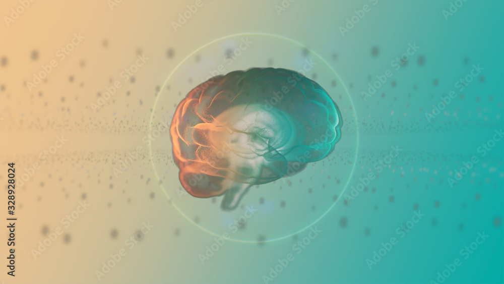 3d render computed medical tomography MRI scan of human brain over ...