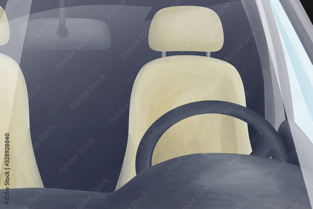 Drawn classic car salon front view, driver seat Stock Illustration ...