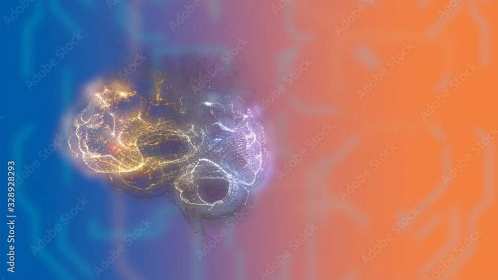 Brainstorming graphic animation. 3d image of glittering brain under ...