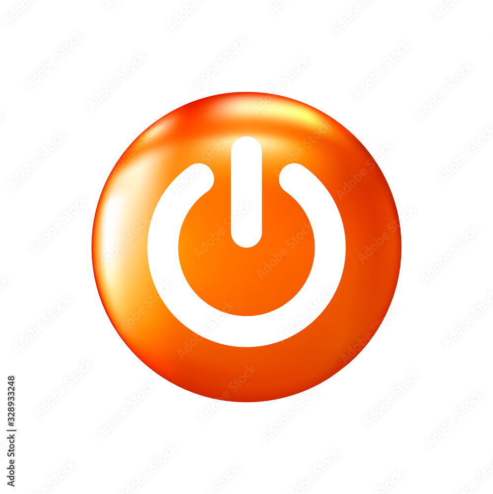 A launcher icon, the power button. White on a round yellow-gold background. Simple vector ...