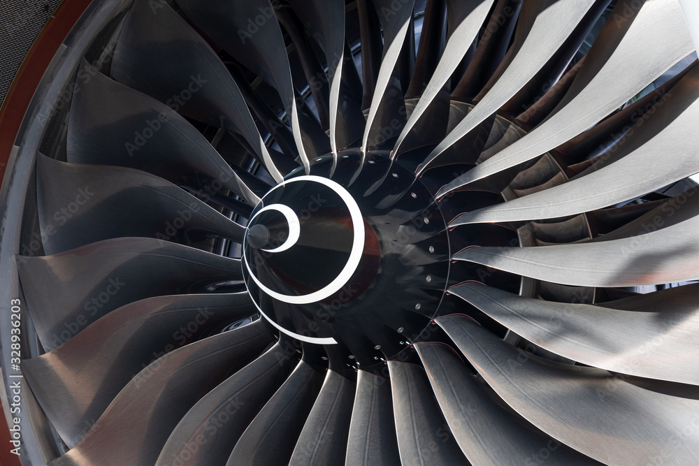 Aircraft engine vane turbine blades close up view. Stock Photo | Adobe ...