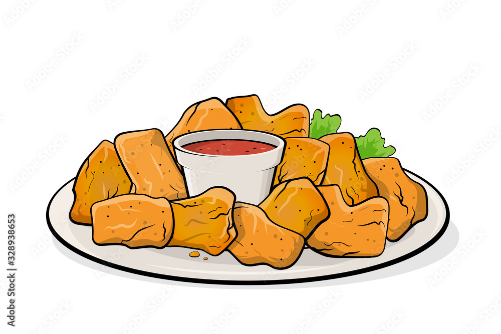 cartoon illustration of chicken nuggets with dip Stock Vector | Adobe Stock