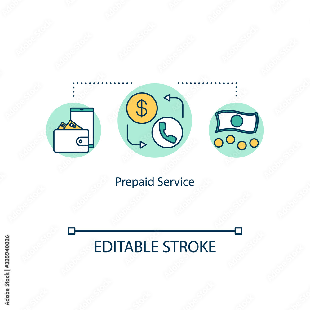 Prepaid service concept icon. Telecommunication, roaming, sms and calls ...