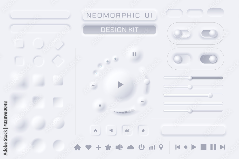 Neomorphic UI UX white design kit vector template for Mobile and Web ...