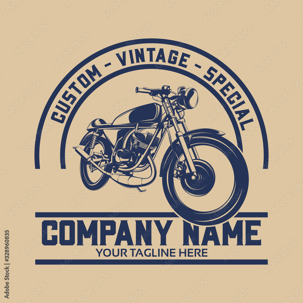 Classic custom motorcycle logo design illustration Stock Vector | Adobe ...