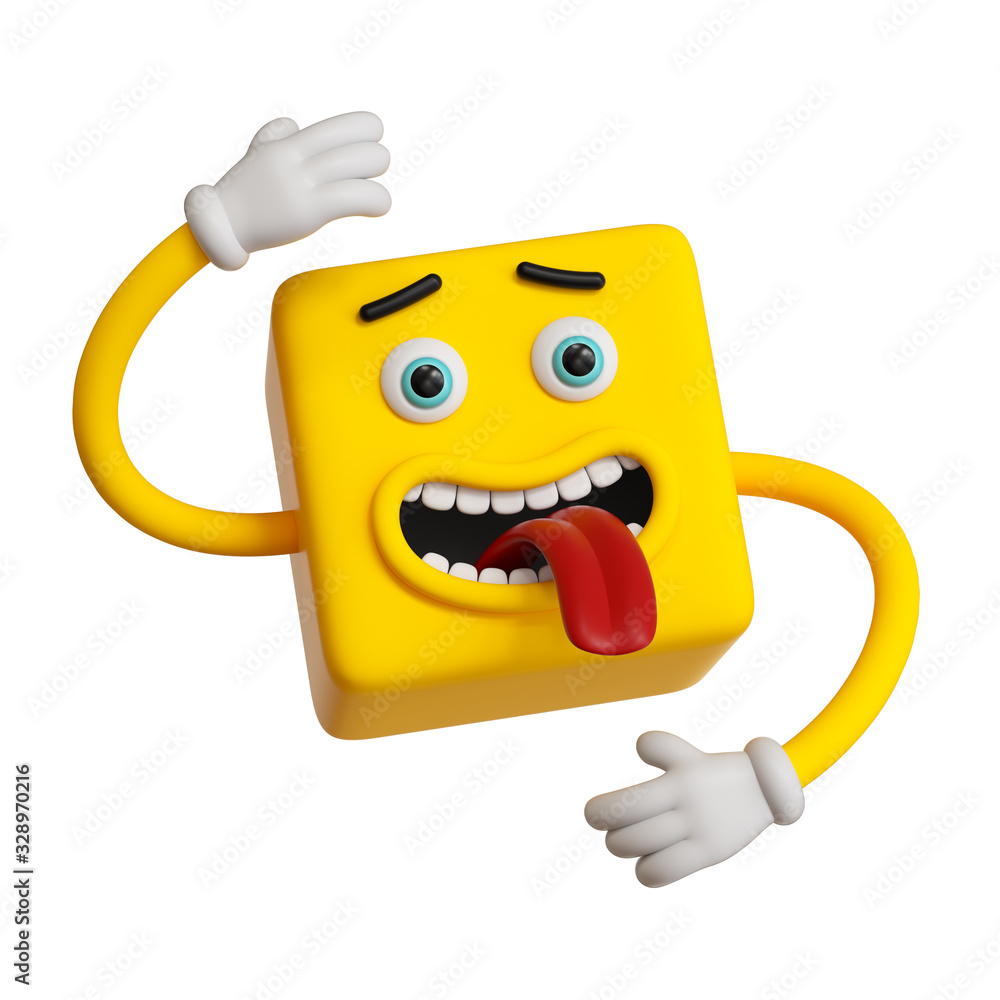 3d render, abstract emotional face icon, yellow emoticon clip art ...