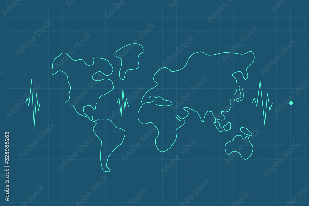 world map pulse line.World health. vector Illustration. Stock Vector ...