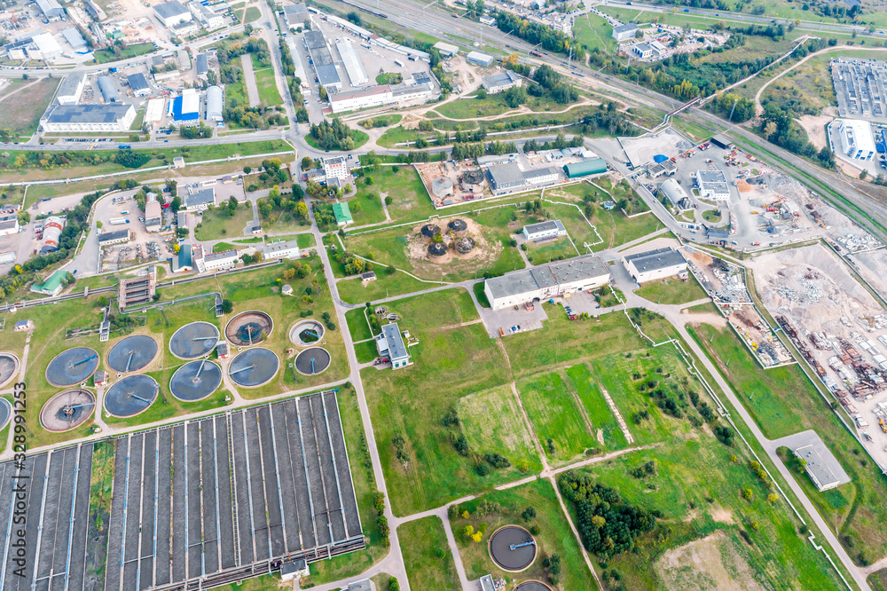 aerial top down view of sewage treatment plant at industrial area Stock ...