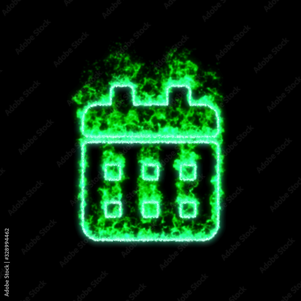 The symbol calendar burns in green fire Stock Illustration | Adobe Stock