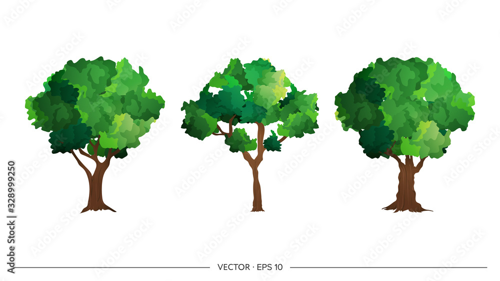 Green trees kit isolated on white background. Vector tree. Element for ...
