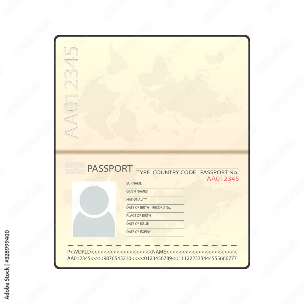 Vector illustration of a passport. An open passport for traveling ...