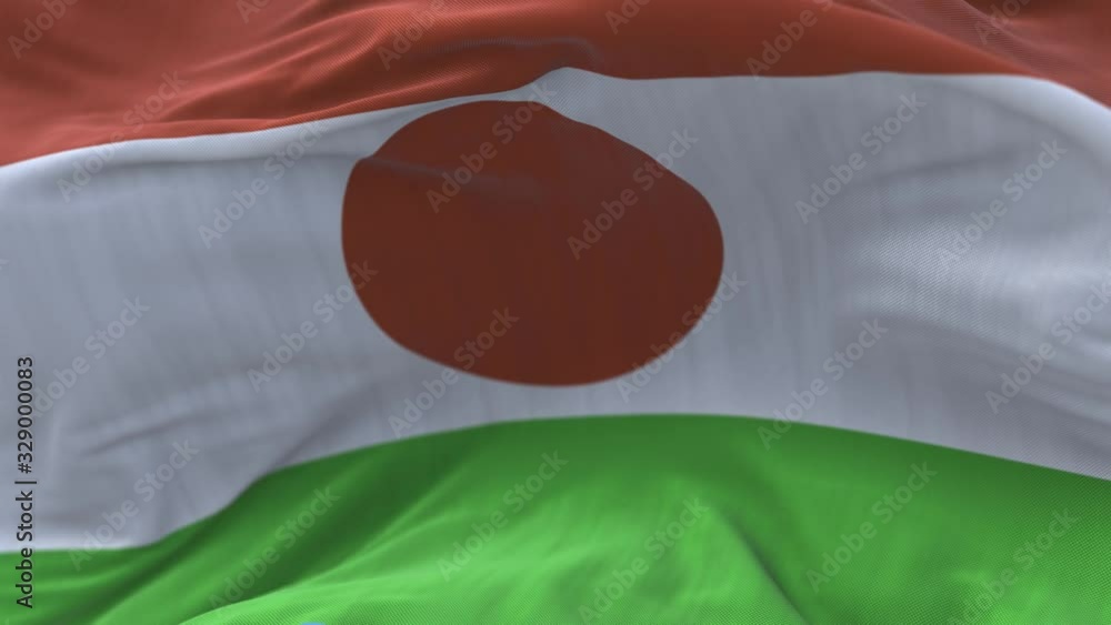 4k Niger National flag slow loop seamless waving with visible wrinkles ...