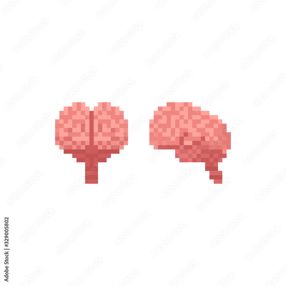 Pixel art front view and side view human brain icons. Stock Vector | Adobe Stock