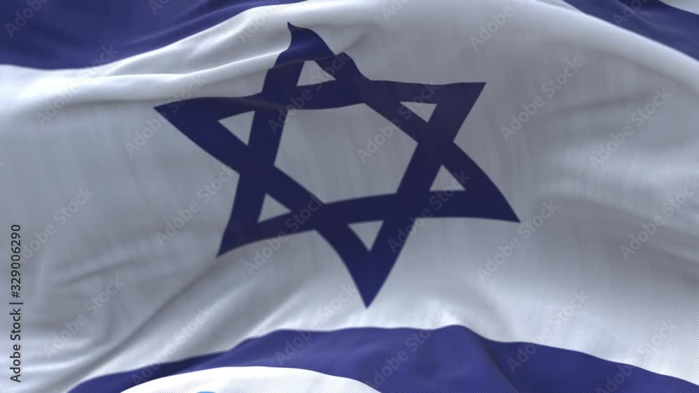 4k Israel National flag slow loop seamless waving with visible wrinkles ...