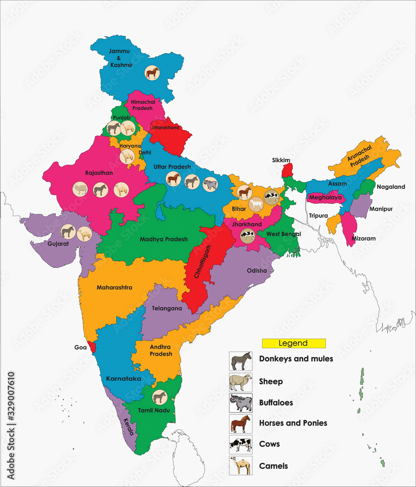animal map of India Stock Illustration | Adobe Stock