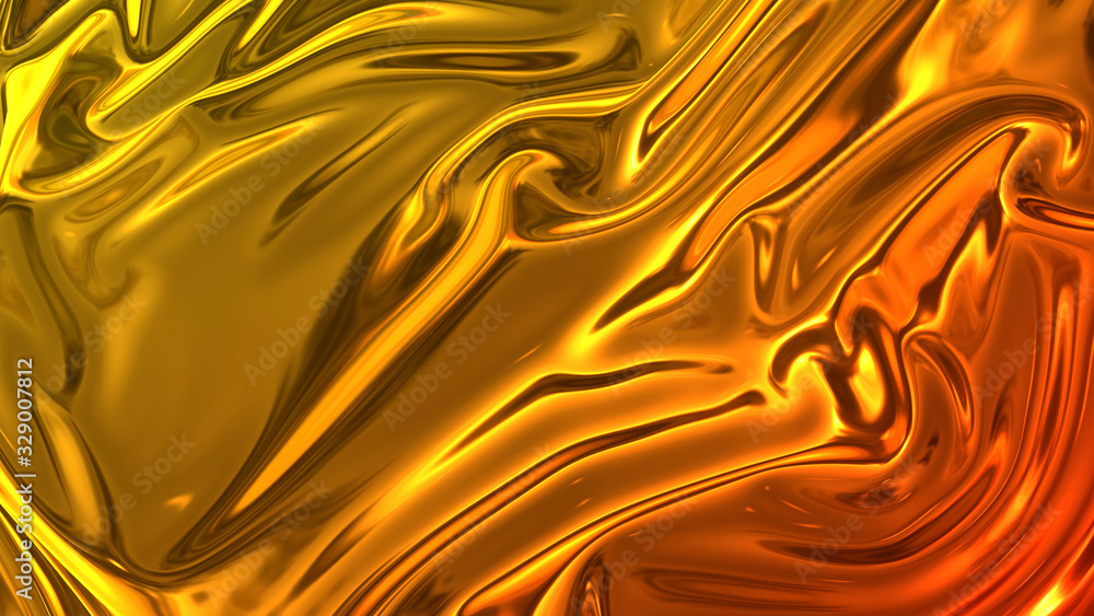 3D render beautiful folds of light shiny silk, like foil or metallic ...