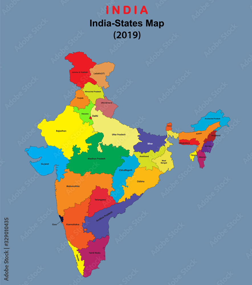 India state map vector illustration. India map with all state name ... India state map vector illustration. India map with all state name ...