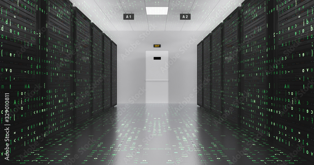 Server Racks In a Modern Data Center. Camera Slowly Moving Forward ...