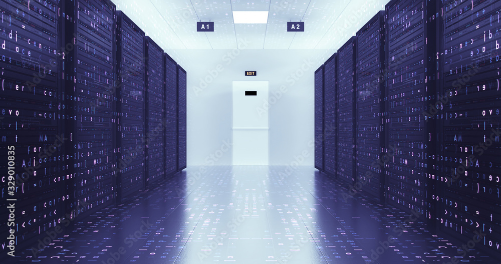 Server Racks In a Modern Data Center. Camera Slowly Moving Forward ...