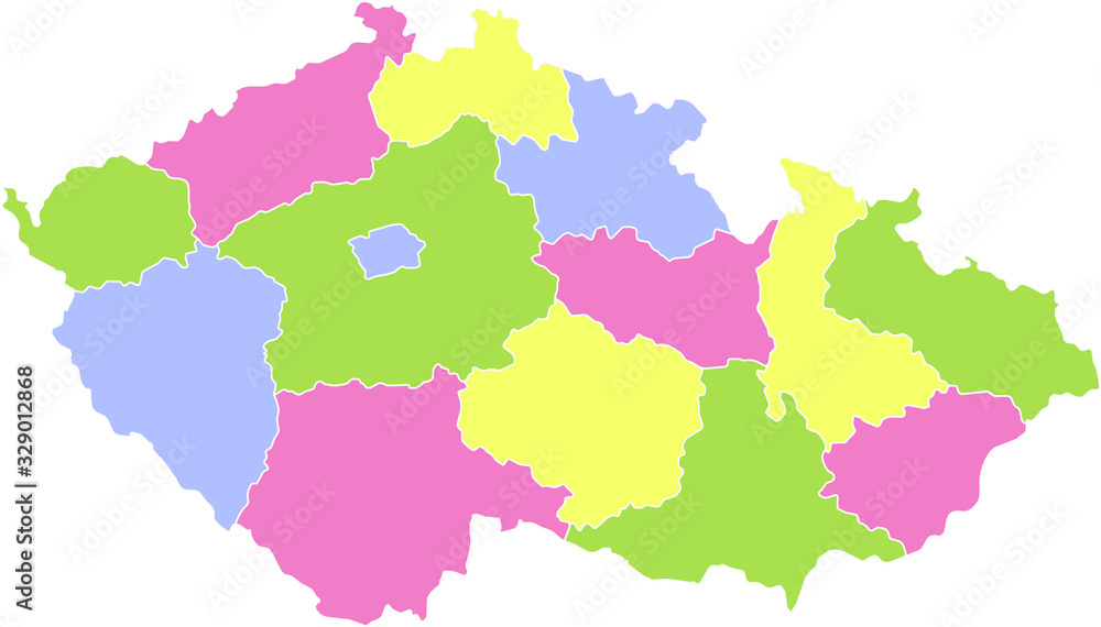Vector Illustration of the Colorful Map of Regions of Czechia on White ...