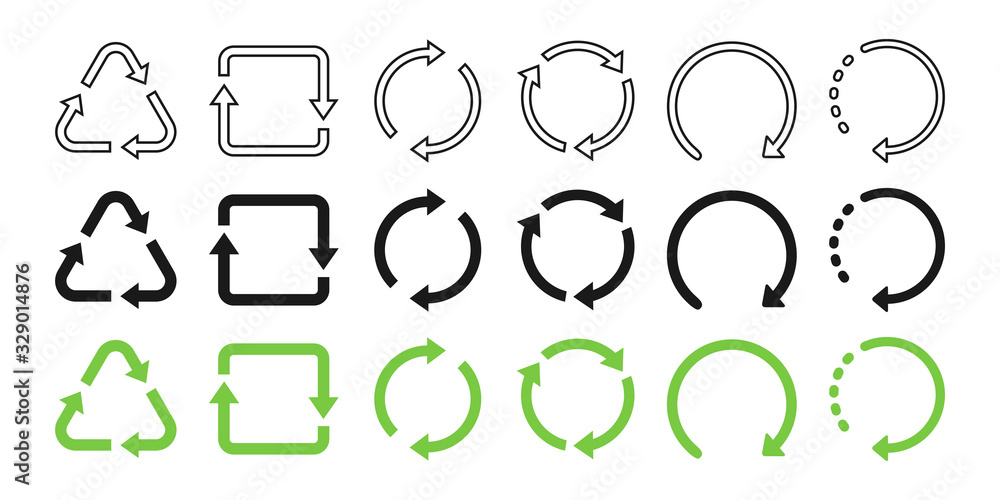 Recycle symbol collection. Recycled flat and linear design. Recycle ...
