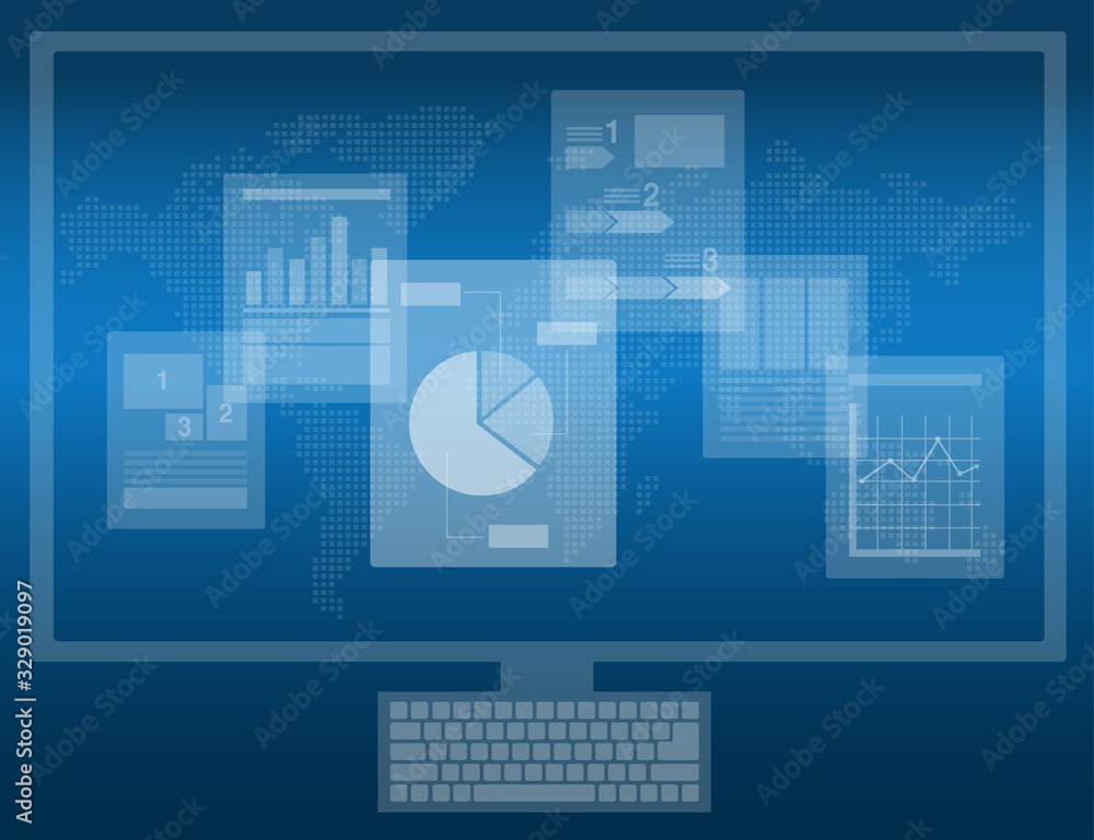 virtual technology background with graph chart and computer keyboard ...