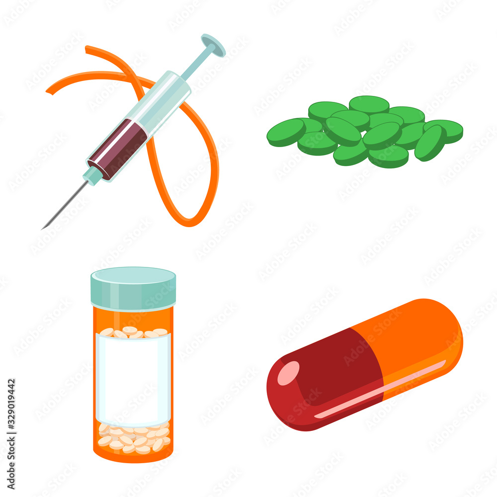 Vector illustration of narcotic and medical symbol. Collection of ...