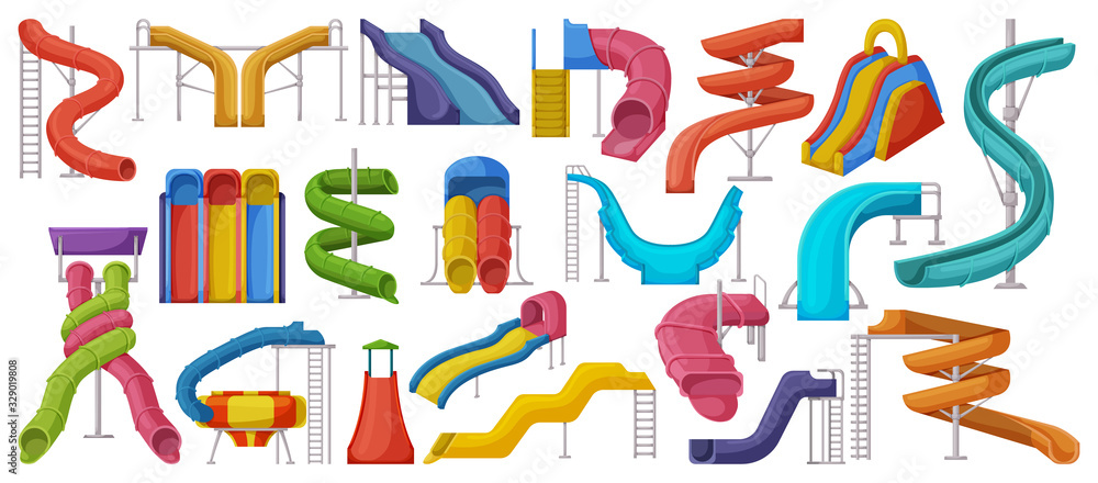 Water slide vector cartoon set icon. Isolated cartoon set icon aquapark ...